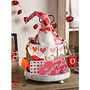 Valentine's Day Tiered Tray Décor Set of 6, Gnome Plush, Wooden Heart Wood Sign Heart Ornament, Valentine's Day Table Decoration Sign Décor