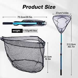 Goture Fishing Folding Landing Net Fishing Nets for Fish with Long Aluminum Handle, Telescoping Pole Handle for Saltwater & Freshwater, Easy Catch & Release, Extending to 70.8/82.7