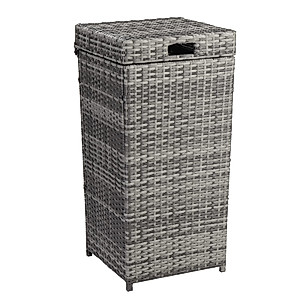 Pinikuyiro 27 Gallon Hideaway Can Rattan Outdoor Trash with Lid Use in Backyard, Deck, or Patio (Grey)