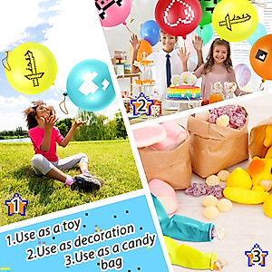 30 Pcs Pixelated Punch Balloons Colorful Latex Punch Ball Miner Video Game Party Favors Bounce Balloons with Rubber Band Handle for Birthday Party