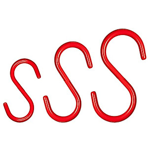 Wideskall 18 Pieces Red Vinyl Coated S Shaped Hooks Set for Hanging Kitchen Rack (3" inch + 4" inch + 5" inch)