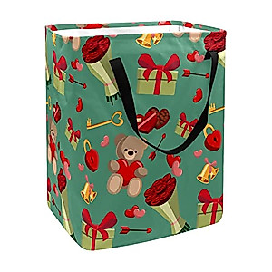 Gifts of Bear Flowers Print Collapsible Laundry Hamper, 60L Waterproof Laundry Baskets Washing Bin Clothes Toys Storage for Dorm Bathroom Bedroom