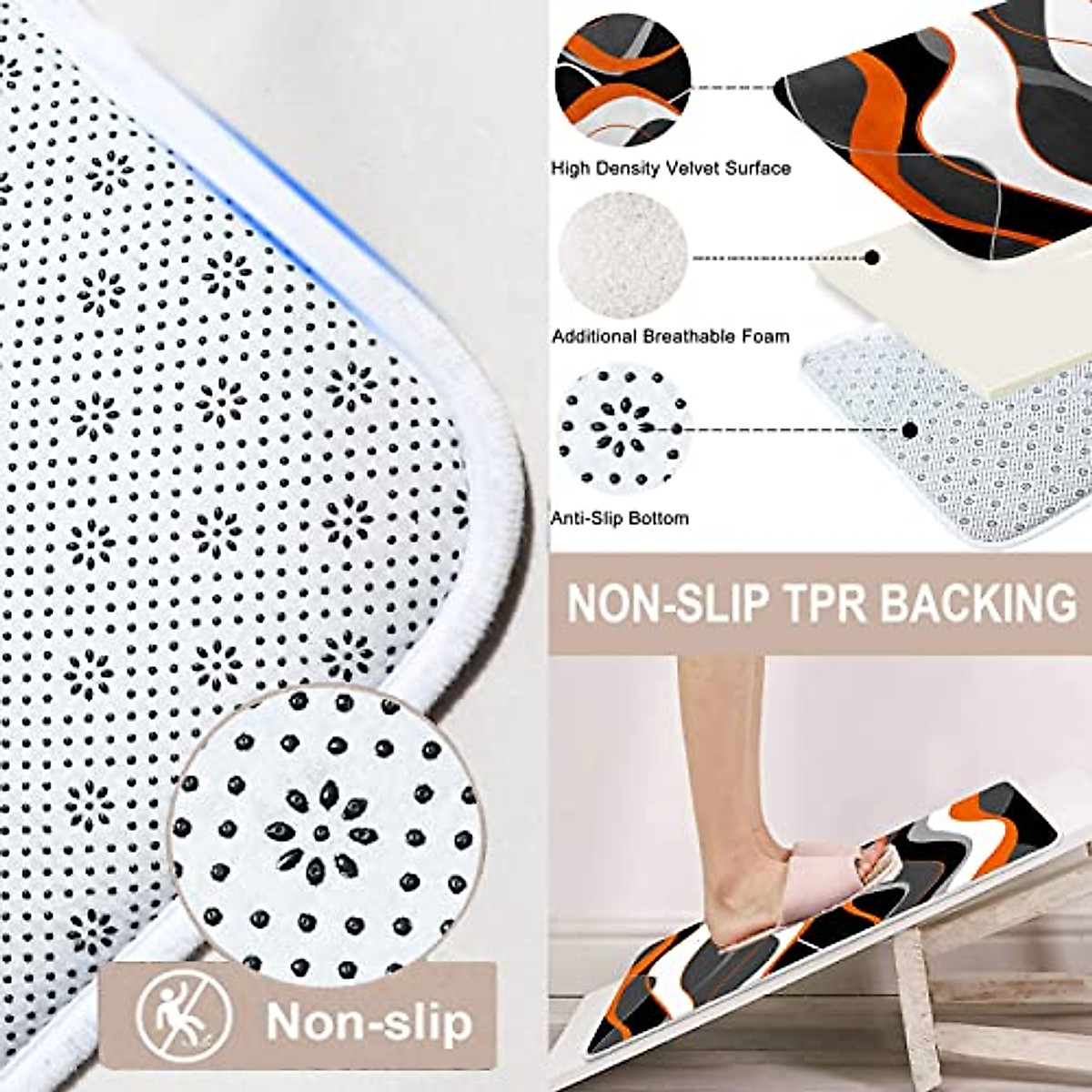 Geometric Orange Bathroom Sets with Shower Curtain and Rugs and Accessories, Black and Gray Shower Curtain Sets, Modern Orange Shower Curtains for Bathroom,Orange Bathroom Decor 4 Pcs