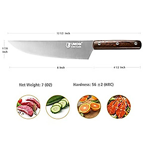 UMOGI Premium 8 Inch Chef’s Knife with sheath - German High Carbon Stainless Steel - Full Tang Natural Wooden Handle Ergonomic Grip,Ultra Sharp - Best for Slicing Meats Roasts Vegetable & Fruits
