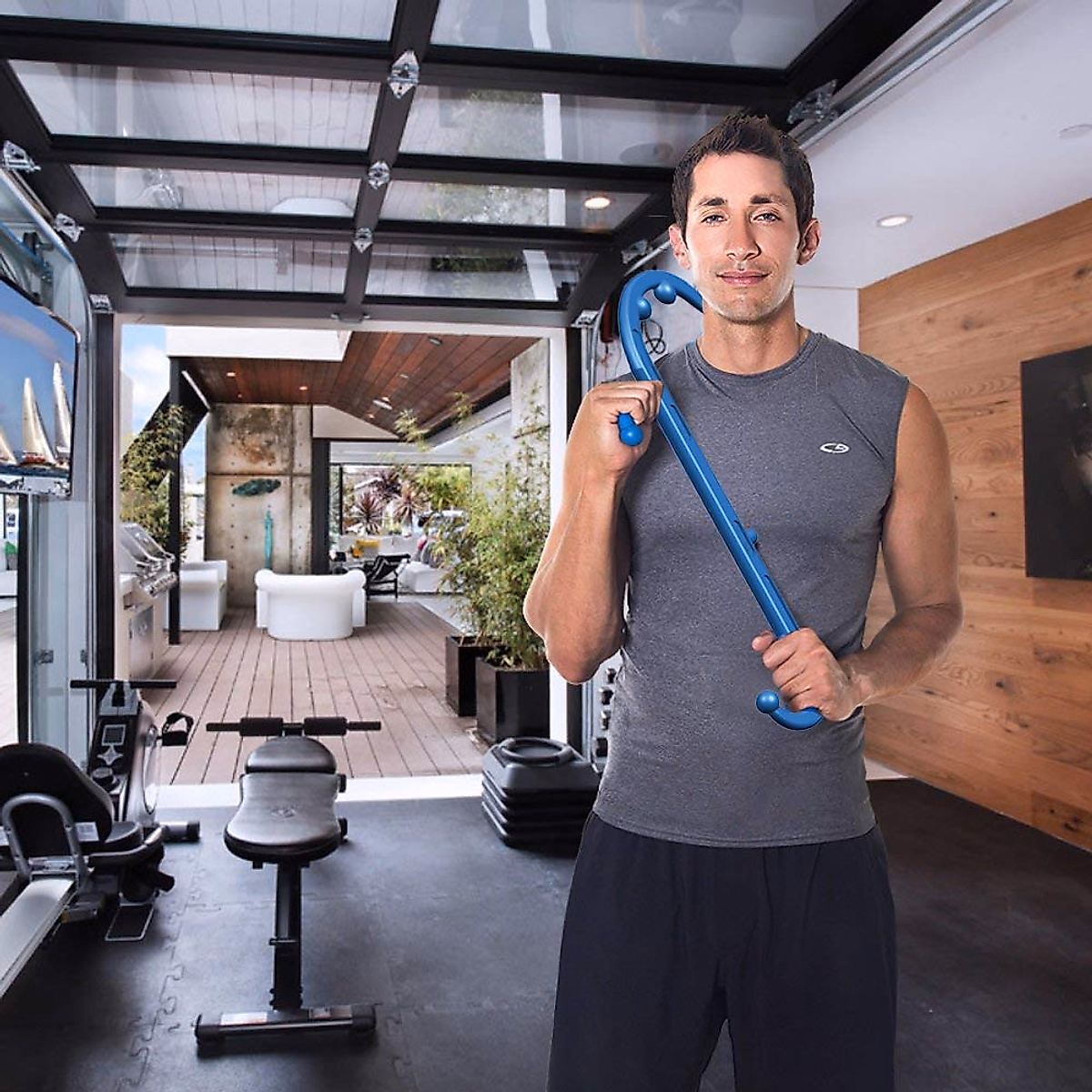 LiBa Back and Neck Massager - Trigger Point Massage Tools for Pain Relief and Self Massage Hook Therapy Handheld Back Neck Shoulder Massager Blue - Gift for Women & Men