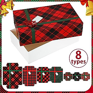 Qilery 24 Pieces Christmas Gift Boxes with Lids and Red Bows Buffalo Plaid Christmas Gift Wrap Boxes 4 Sizes Bulk Gift Boxes Shirt Box for Wrapping Xmas Holiday Present (Plaid)