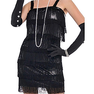 Luxurious Black Fabric Flashy Flapper - Large (10-12), Stylish Vintage Dress - Ideal For Themed Parties & Events