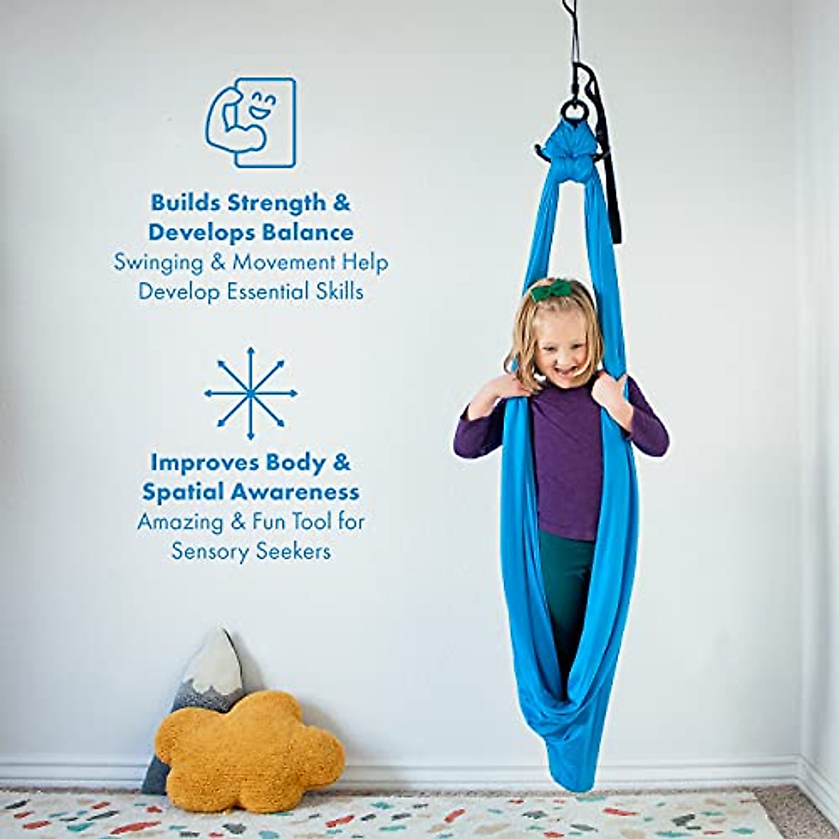 Harkla Rotary Sensory Swing with Swivel - Indoor Swing for Kids with ADHD, Sensory Toys for Autistic Children - Rock Climbing Rated Hardware and Soft Nylon Fabric for Calming Effect, Holds Up to 200lb