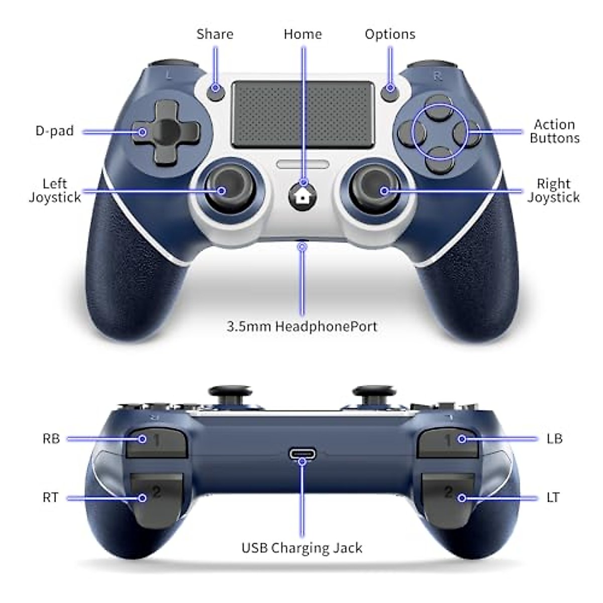 PSKONTORORA Controller for P4 Remote Control Compatible with Playstation 4/Slim/Pro/PC, Wireless Gaming Controllers with Double Vibration/6-Axis Motion Sensor/Programmable Back Buttons【Upgraded】
