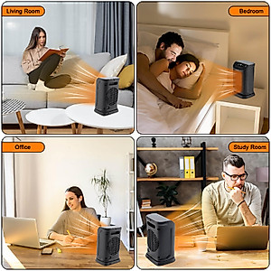 Space Heater with Remote, Thermostat Portable Heater, 1500W PTC Ceramic Heater for Office Home Garage, Fast Heating Oscillating Heater, 12h Timer with Four Modes, Tip-Over and Overheating Protection