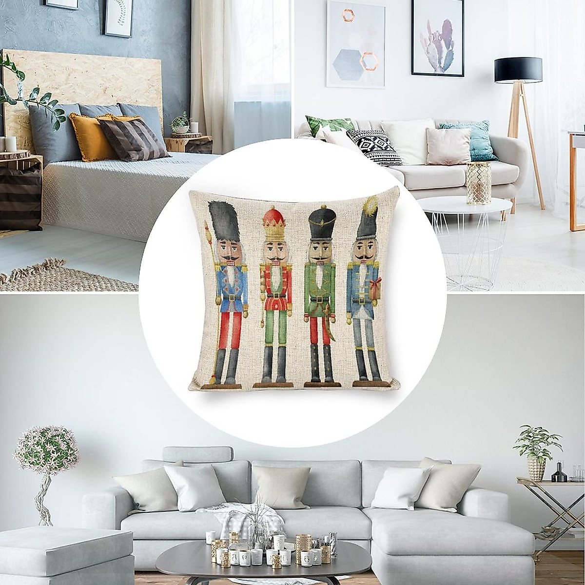 Christmas Nutcracker Soldiers Throw Pillow Covers 18×18 Pillowcases Set of 2 Winter Holidays Linen Decorative Square Pillow Case Cushion Covers Standard Size for Sofa Couch Outdoor Bed Pillow Protect