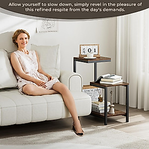 Venkuber G-Shaped End Table - Small Side Table for Living Room 26 (L) x 25 (W) x 16 (H) inch- Corner Tables for Small Spaces,Balcony,Couch,Bedroom(Wood Brown)