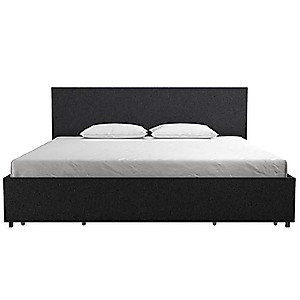 Novogratz Kelly Bed with Storage, King, Dark Gray Linen