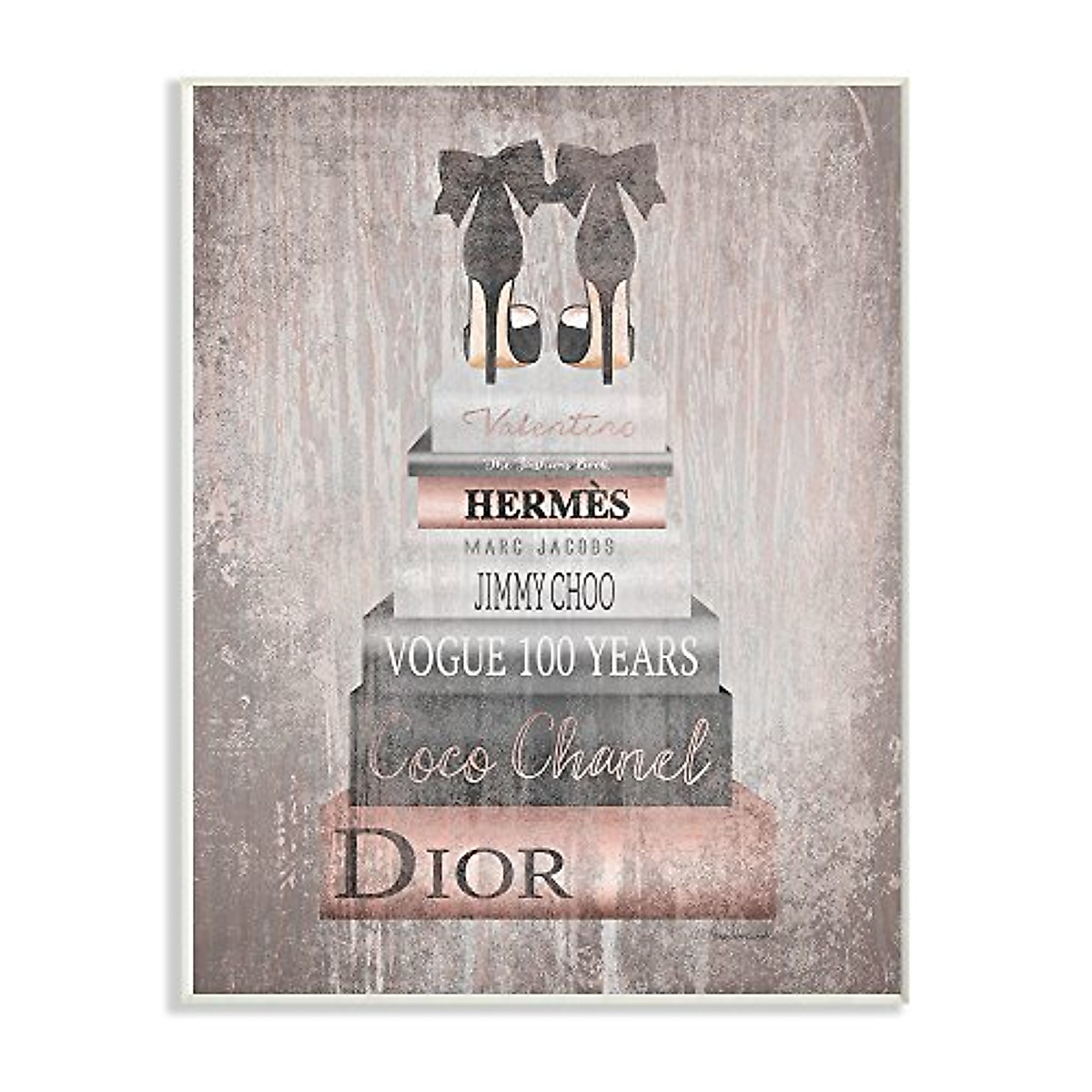 The Stupell Home Decor Collection Book Stack Heels Metallic Pink Wall Plaque Art, Multicolor