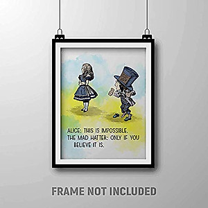 This Is Impossible Only If You Believe It Is - 11 x 14 Unframed Alice In Wonderland Watercolor Quote Art - Perfect as Classroom Decor, Book Lovers, Children's Room Art
