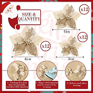 36 Pieces Christmas Glitter Poinsettia Faux Flowers Christmas Flowers Decorations Wedding Xmas Tree New Year Ornaments(Gold)