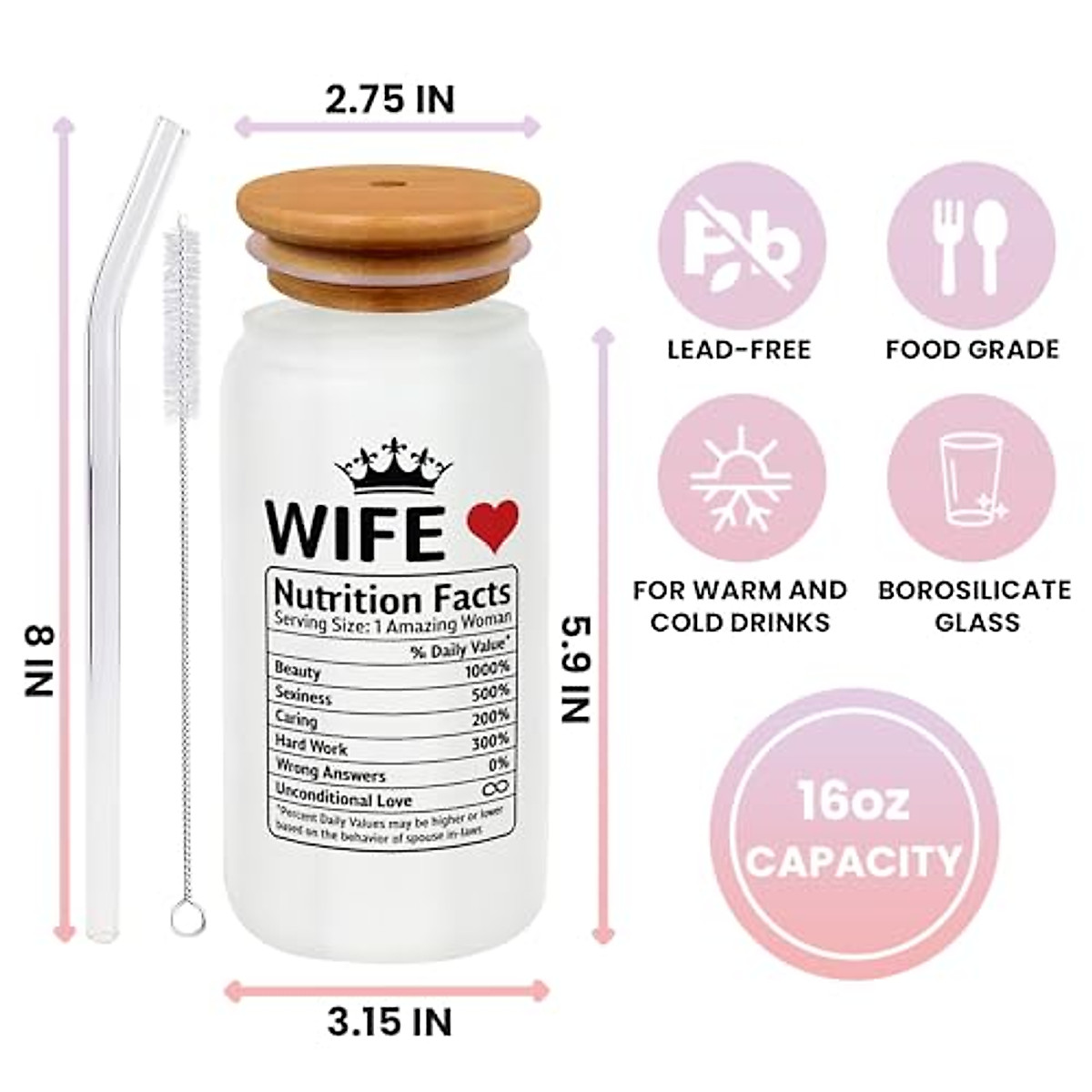 Gifts for Wife from Husband - Wife Gifts - Wedding Anniversary for Her, Mothers Day Gifts for Wife, Wife Birthday Gift Ideas - I Love You Gifts for Her, Romantic Gifts for Her - 16 Oz Can Glass