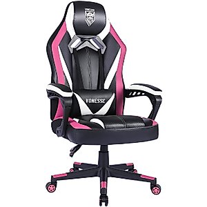 Girls Gaming Chair, Light Pink Computer Chair with Massage, Rose Desk Chair for Girls, Carbon Fiber PC Chair for Adults, Video Game Chair for Teens, Light Pink Modern Chair, Mute-Rolling Castors(Rose)