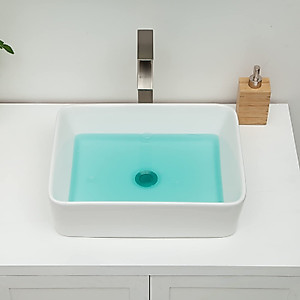Bathroom Vessel Sink Countertop Rectangular - Kichae 19x15 Inch Modern White Bathroom Sinks Rectangle Above Counter White Porcelain Ceramic Vessel Vanity Sink Art Basin