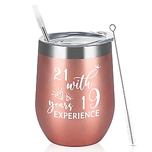 40th Birthday Gifts for Women - 40th Birthday Wine Tumbler, 12oz Stainless Steel Wine Tumbler with Lid and Straw, 40 Years Old Birthday Gifts for Birthday Party Anniversary Decorations (Rose Gold)…