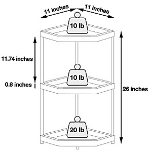 villertech Corner Shelves 3 Tier Small Corner Bookshelf Kitchen Bathroom Standing Shelf Display Rack Storage Rack Plant Stand Room Decor Black