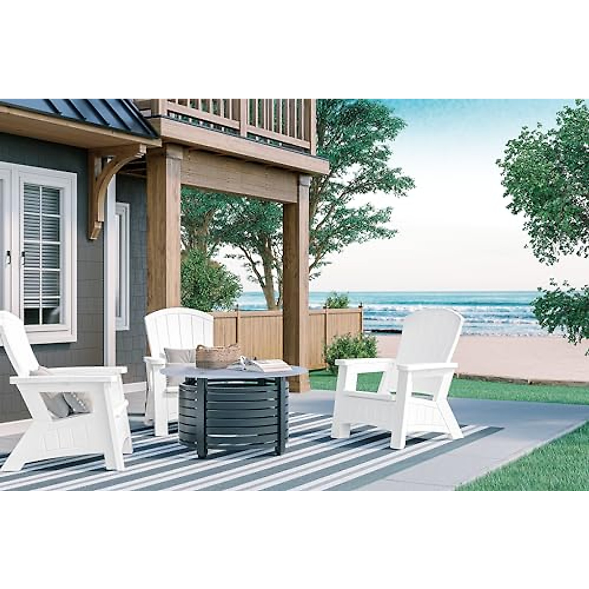 Suncast UV-Resistant Stylish Adirondack Outdoor Backyard Patio Chair with in-Seat Storage, White
