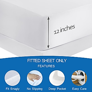 Twin Fitted Sheet Soft Twin Size Fitted Sheets for Kids Up to 12 Inches Deep Procket, Single Size Bed Mattress Sheets Stretchable and Breathable Jersey Knit Cover, Bottom Sheet Only, White
