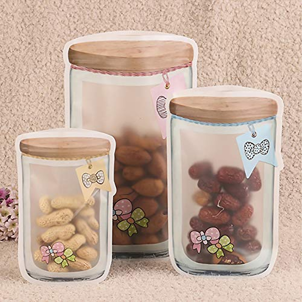Enkrio 20 Pieces Reusable Mason Jar Zipper Bags, Refrigerator Organizer Stand-up Airtight Seal Saver Bags for Seeds Candy Biscuits Spices (20Large)
