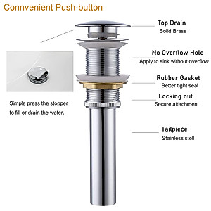 YCCUZA Bathroom Faucet Vessel Pop Up Sink Drain Without Overflow Chrome Drain Stopper No Overflow Pop Up Sink Drain for Bathroom Faucet Vessel Vanity Sink