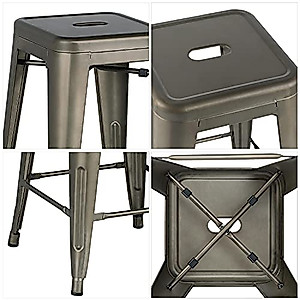 Yaheetech 30 Inches Metal Bar Stools, Set of 4 High Backless Barstools, Counter Height Patio Furniture Indoor/Outdoor Stackable Kitchen Dining Chair, Gun Metal