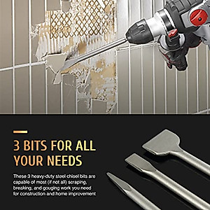 3pc 12-Inch SDS Max Chisel Set | Flat Chisel, Point Chisel, Scaling Chisel Hammer Drill Tool Set for Tile Masonry Concrete Brick Stone Work | 40Cr Steel Drill Bit Set for Max Rotary Hammers
