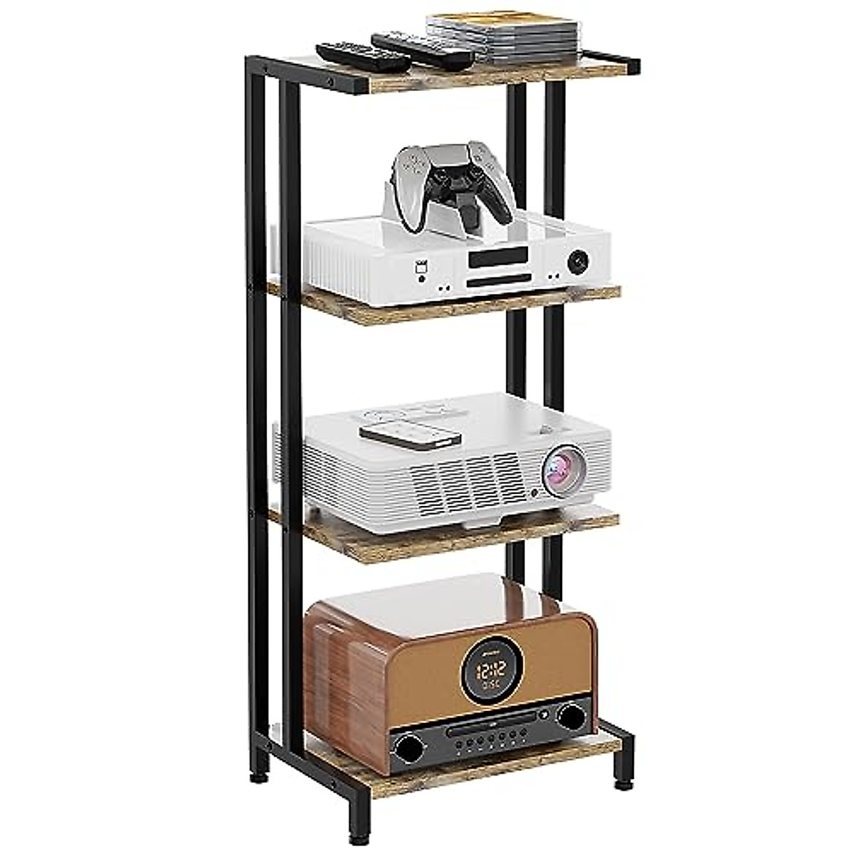 X-cosrack 4-Tier AV Media Stand Corner Shelf Wooden Corner Shelves Component Cabinet Stereo Audio Rack Stand Tower Perfect for DVD Players:Game Console:TV Box:Cable Box:Xbox:WiFi Router