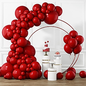 RUBFAC Ruby Red Balloons Different Sizes 105pcs 5/10/12/18 Inch Dark Red Christmas Balloon Garland Kit for Wedding Valentine's Day Birthday Party Supplies Bridal Shower Decorations