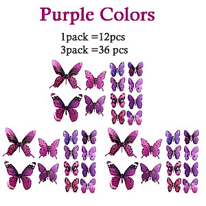 Ewong Butterfly Wall Decals, 36PCS 3D Butterflies Home Decor for Room, Wall Sticker for Girls Room Kids Bedroom Bathroom Baby Nursery Decoration (Purple)