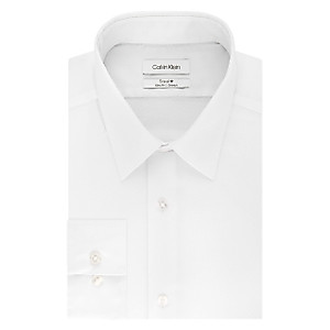 Calvin Klein Men's Dress Shirt Slim Fit Non Iron Stretch Solid, White, 15.5" Neck 32"-33" Sleeve