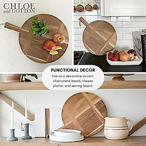 Chloe and Cotton Acacia Wood Diameter 16 Inch Oversized Serving Board | Large Cheese Board | Charcuterie Board for Serving Cheese, Meat, Crackers, and Wine | Unique Gift (Round Cutting Board)