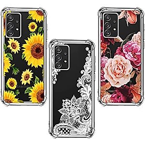 YJROP (3-Pack) for Samsung Galaxy A53 5G Case, Soft Clear TPU [Scratch-Resistant] Drop Silicone Bumper Protection Shockproof Phone Case Cover for Samsung Galaxy A53 5G,Flower