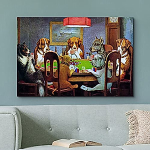 wall26 Canvas Print Wall Art Dogs Playing Poker by C.M. Coolidge Animals Pop Culture Illustrations Pop Art Traditional Scenic Fun Multicolor for Living Room, Bedroom, Office - 16"x24"