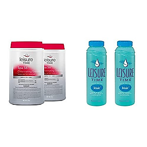 Leisure Time E5-02 Spa 56 Chlorinating Granules for Spas and Hot Tubs, 5-Pounds, 2-Pack & B-02 Defender for Spas and Hot Tubs, 1-Quart, 2-Pack