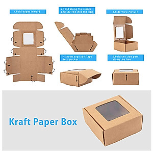 BENECREAT 30 Packs 2.5x2.5x1.2 Square Brown Kraft Paper Boxes Gift Candy Boxes with Clear Window for Wedding Party Favor Treats, Bakery and Jewelry, Festival Gift Packaging