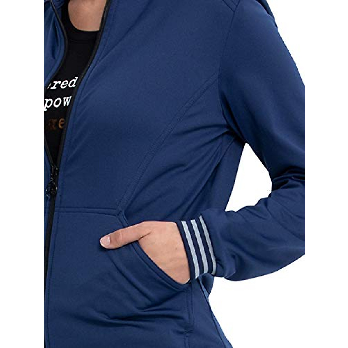 Cherokee iFlex Women's Zip Front Knit Scrub Jacket, CKK361, Navy, L