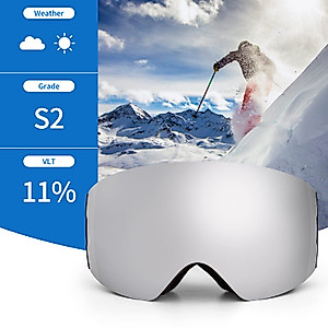 COPOZZ Magnetic Snowboard Goggles OTG - Adult Ski Glasses Snow Goggle, Frameless, Interchangeable Lens, 100% UV Protection