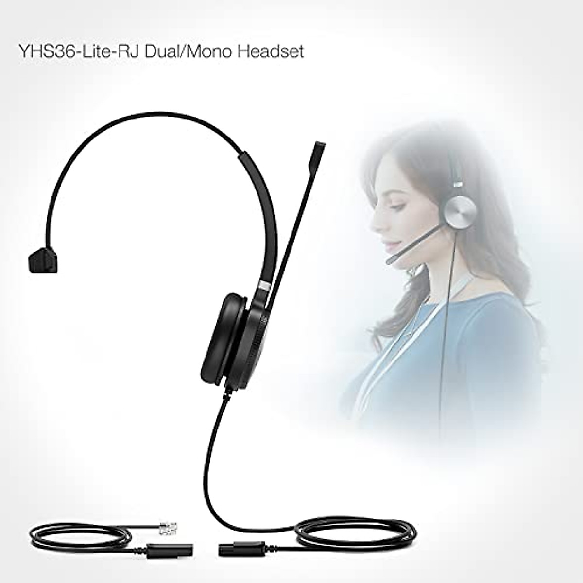 Yealink Phone Headsets for Office Phones YHS36 QD to RJ9 Wired Headset Compatible with Poly Avaya Snom Grandstream Phones Desk Landline VoIP Headset with Microphone -Mono/124g/2.1m Cable