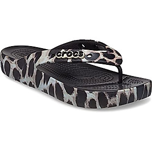 Crocs Women's Classic Flip Flops, Platform Sandals, Black/Leopard, Numeric_8