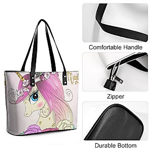 Womens Handbag Unicorn And Flowers And Butterfly Leather Tote Bag Top Handle Satchel Bags For Lady