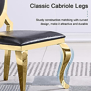 ACEDÉCOR 7-Piece Luxury Dining Room Table Set, Kitchen and Dining Room Set with 6 Black Leather Dining Chairs, White and Gold Dining Table with Stainless Steel Metal U-Base(1 Table+6 Chairs)