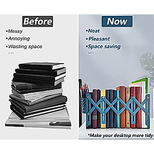 Adjustable Bookends,Metal Book Ends for Books Papers Magazines Albums DVDs Games Desks Binder Organizer Holder for Home, Office, Classroom, Library with Pen Holder.Extends up to 19 inches. (Blue)