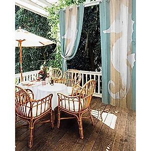 Outdoor Curtains for Patio Seahorse Under Water Sealife on Rustic Old Barn Wood Waterproof Outdoor Curtains 108 inches Long Gazebo Curtains Outdoor Waterproof Outside Drapes for Porch, Gazebo, Deck