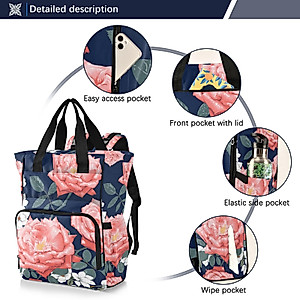 SPRIPORT Magnolia Flower Diaper Bag Backpack for Baby Boys Girls Baby Essentials Travel Tote with Stroller Straps & Bottle Storage Large Travel Diaper Backpack for Traveling Shopping Hiking Moms Dads