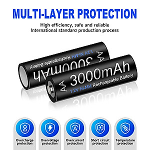 Palowextra 16 Packs 1.2V AA 3000mah Rechargeable BatteriesHigh Capacity Nimh Low Self Discharge Double a Battery for Solar Garden Lights, Battery String Lights, Outdoor Devices